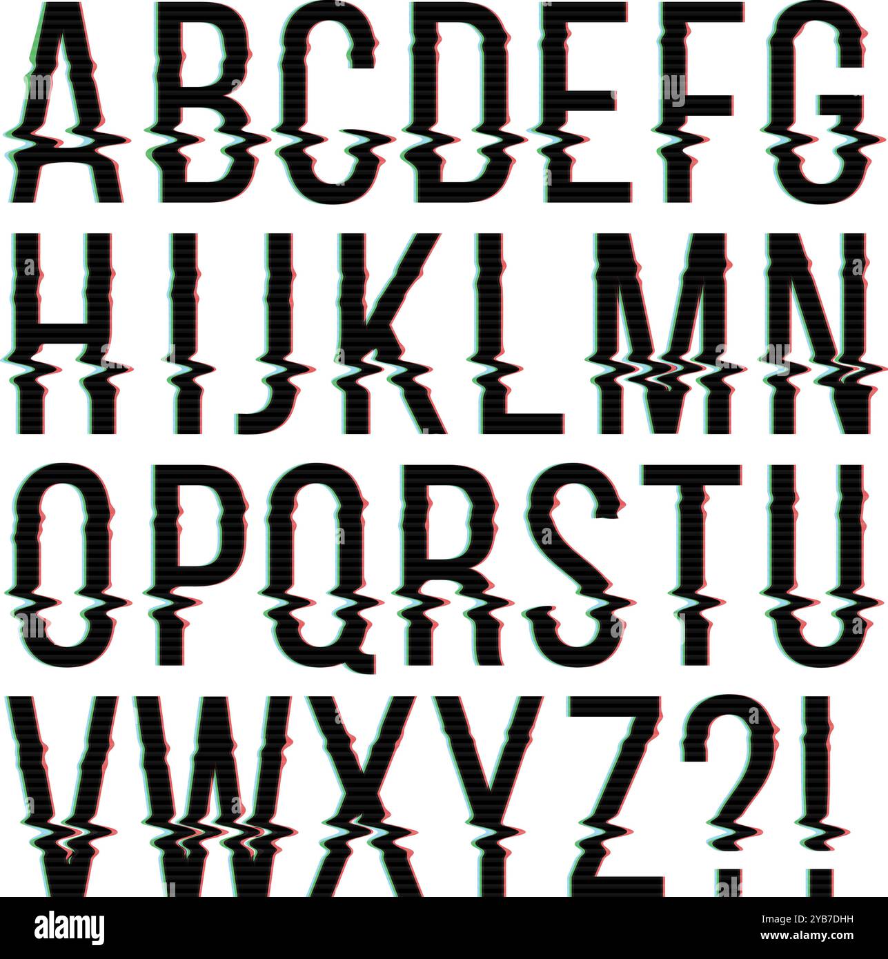 Glitched alphabet. Letters font with digital distortion effect Stock ...