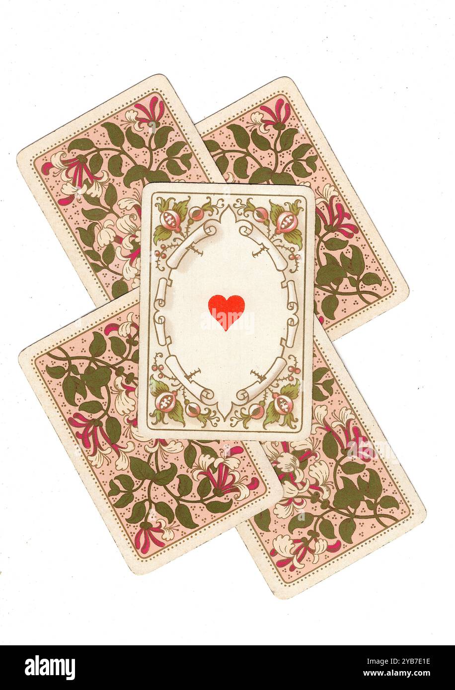A montage of playing cards with one card revealed on a white background ...