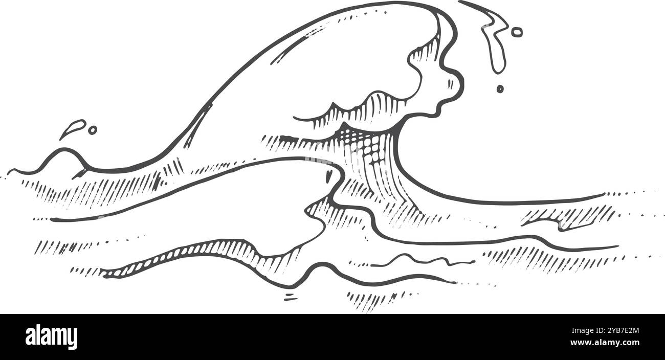 Ocean storm drawing. Tide wave curve sketch Stock Vector Image & Art ...