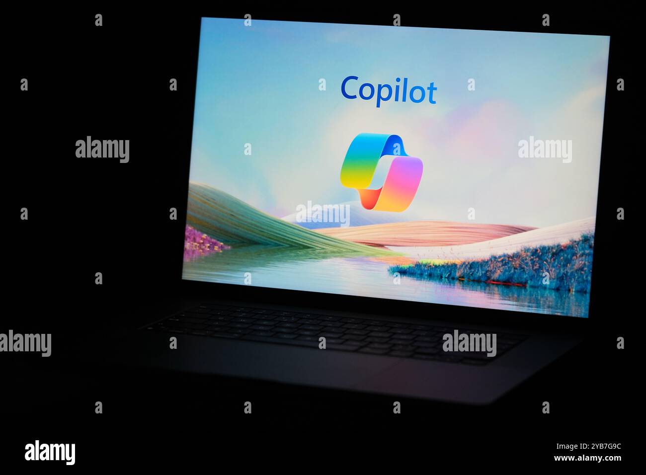 Microsoft Copilot AI model chatbot brand logo sign on computer Stock ...