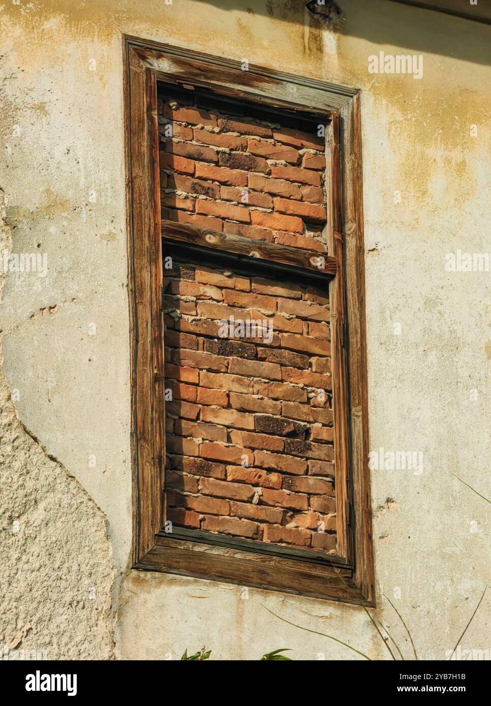Abandoned House: Old Wooden Window Frame Barricaded with Bricks Stock ...