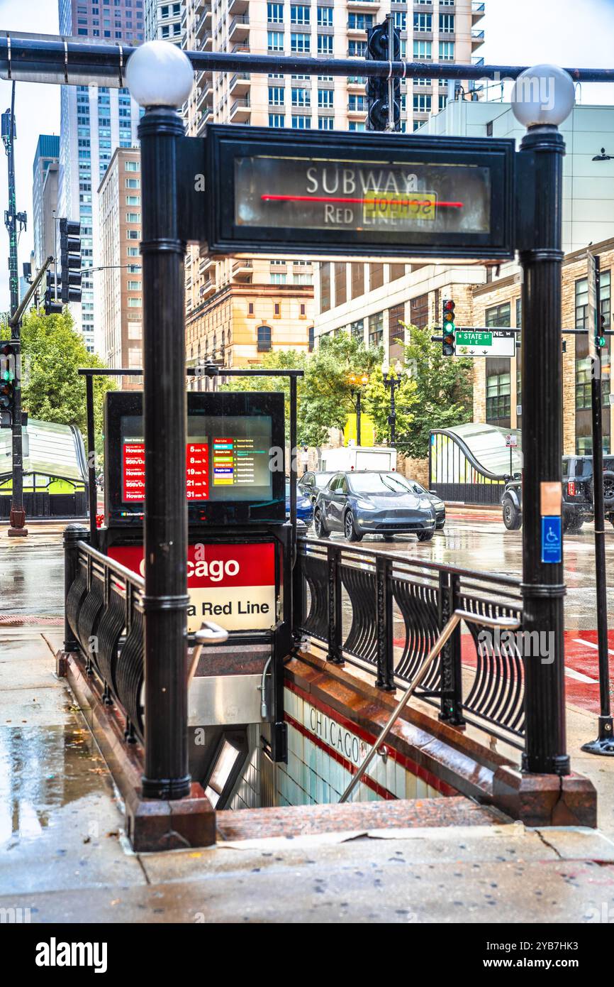 Chicago subway Red line entrance view, rapid transit system, state of ...