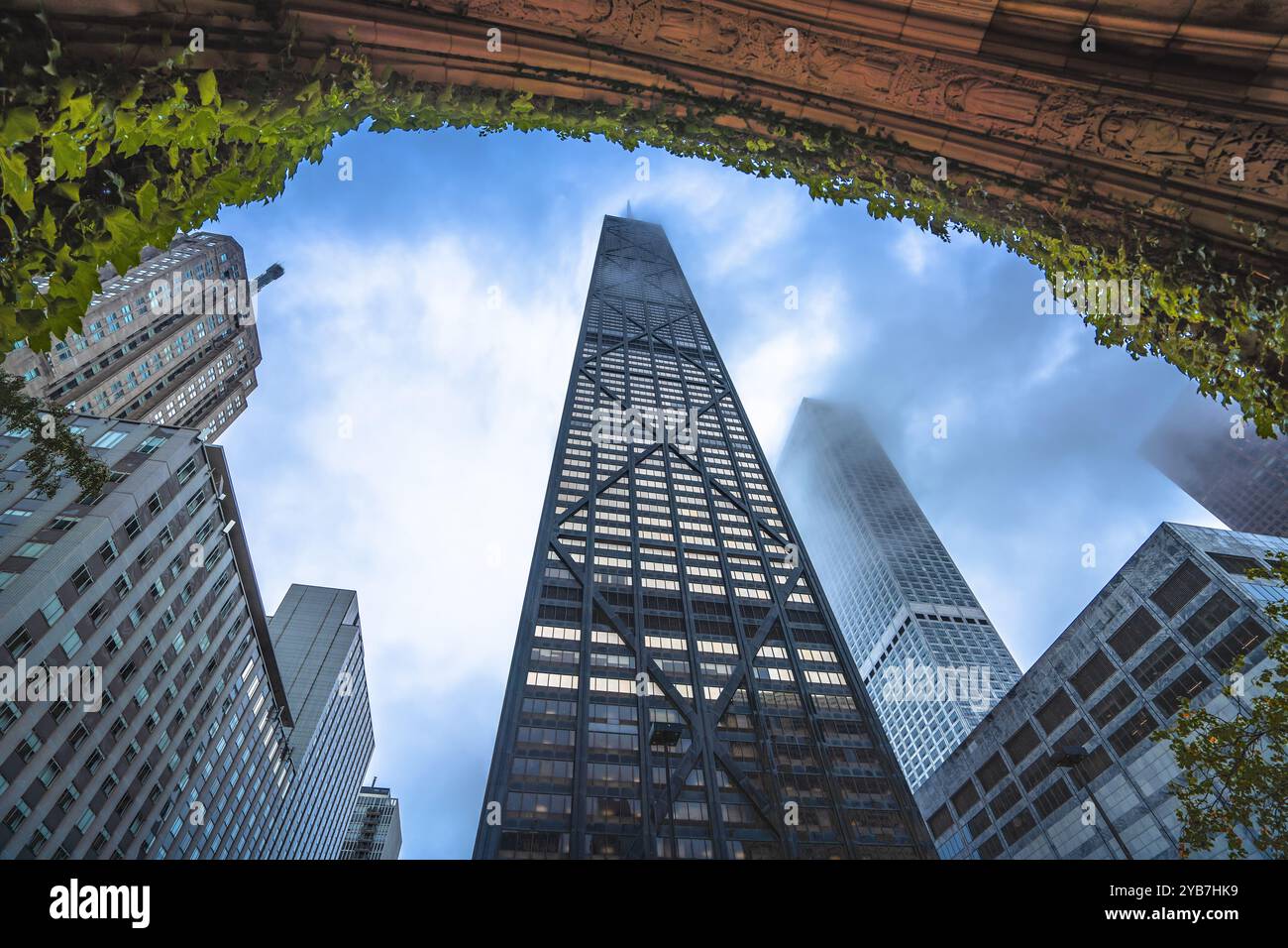 Chicago towers at foggy weather scenic view, famous landmarks in state ...