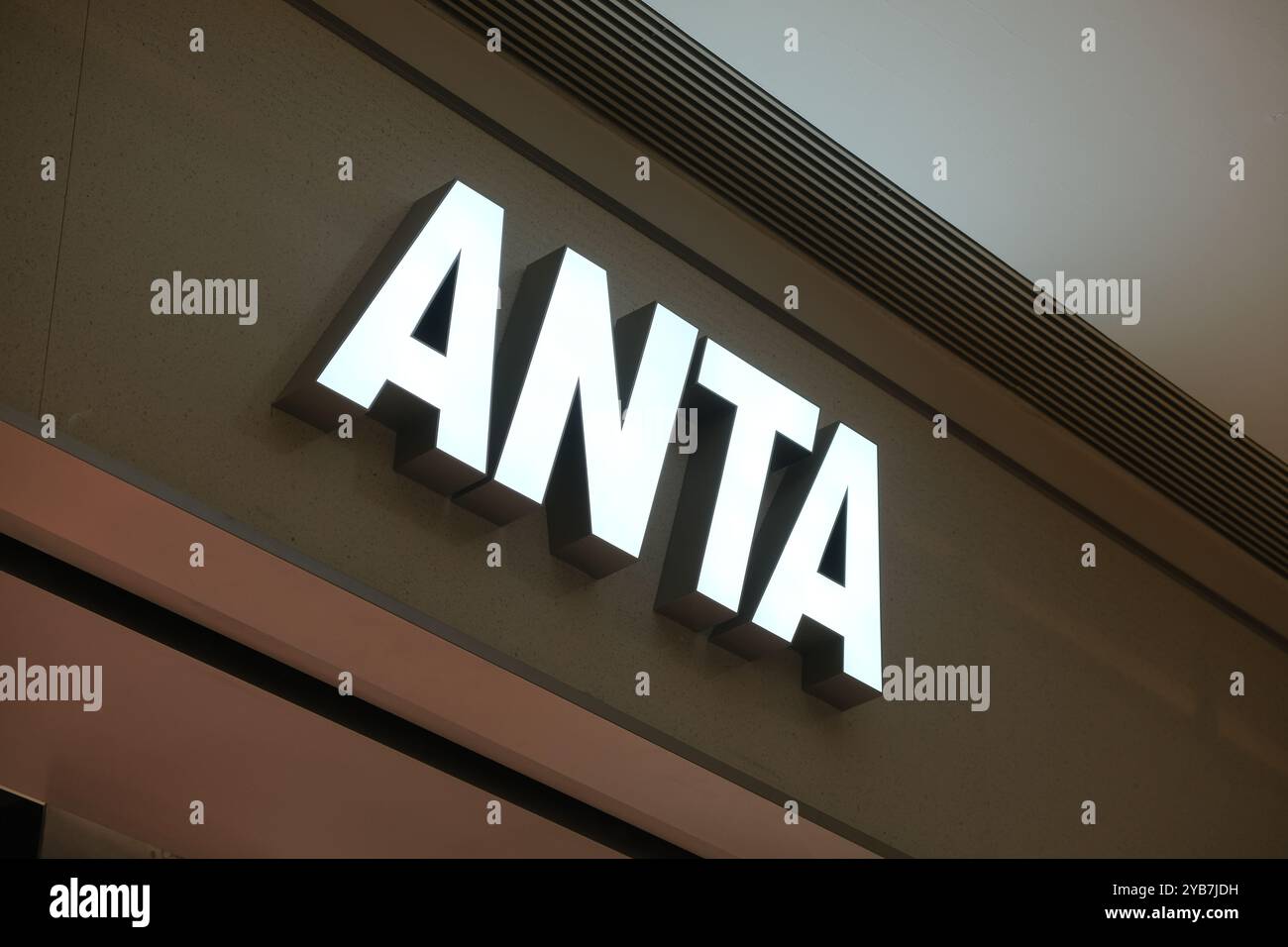 Shanghai,China-Jan.20th 2024: Anta Sports store sign. Anta Sports Products Limited company brand ...