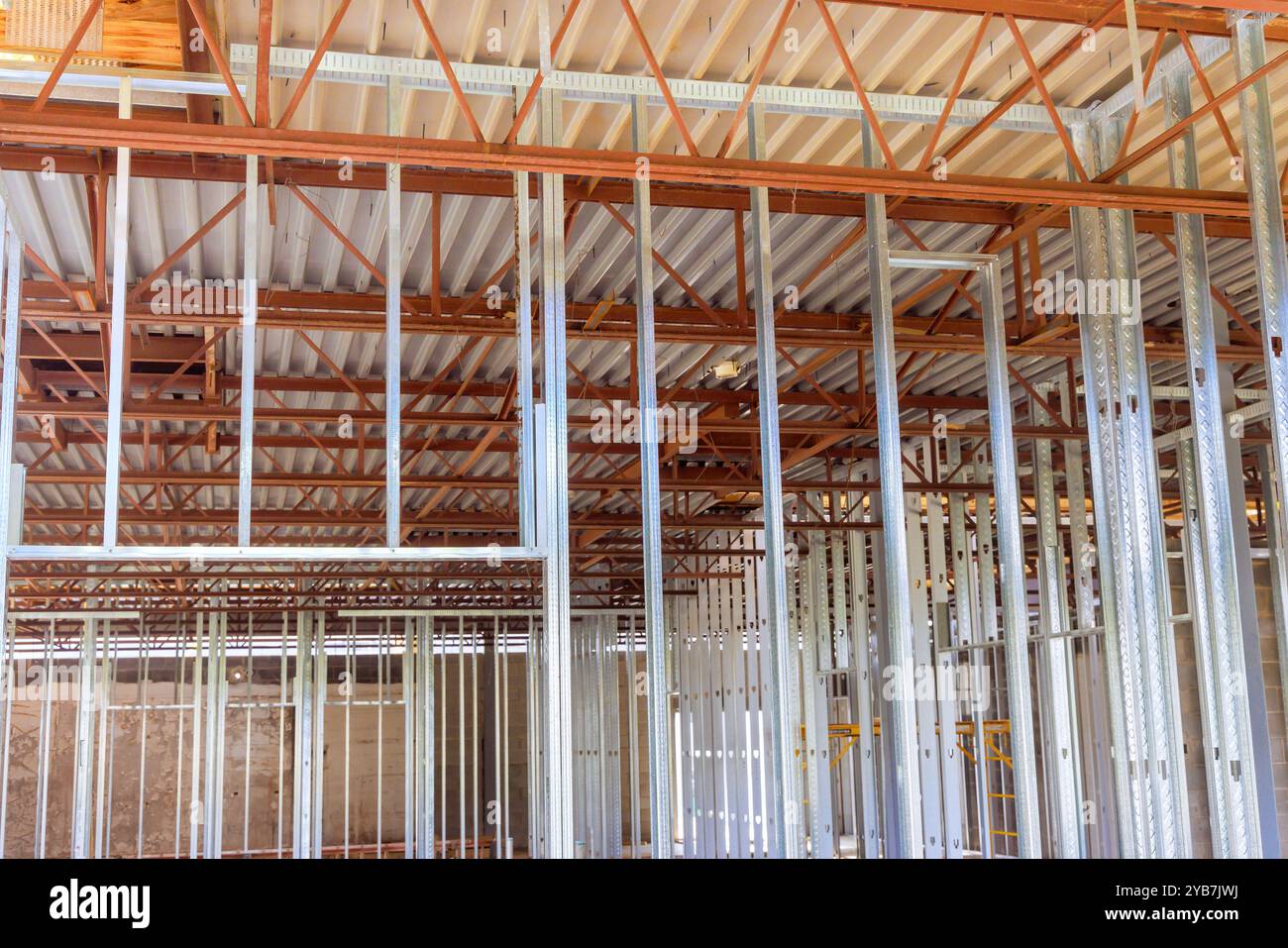 Large commercial building is constructed using steel beams profiles ...