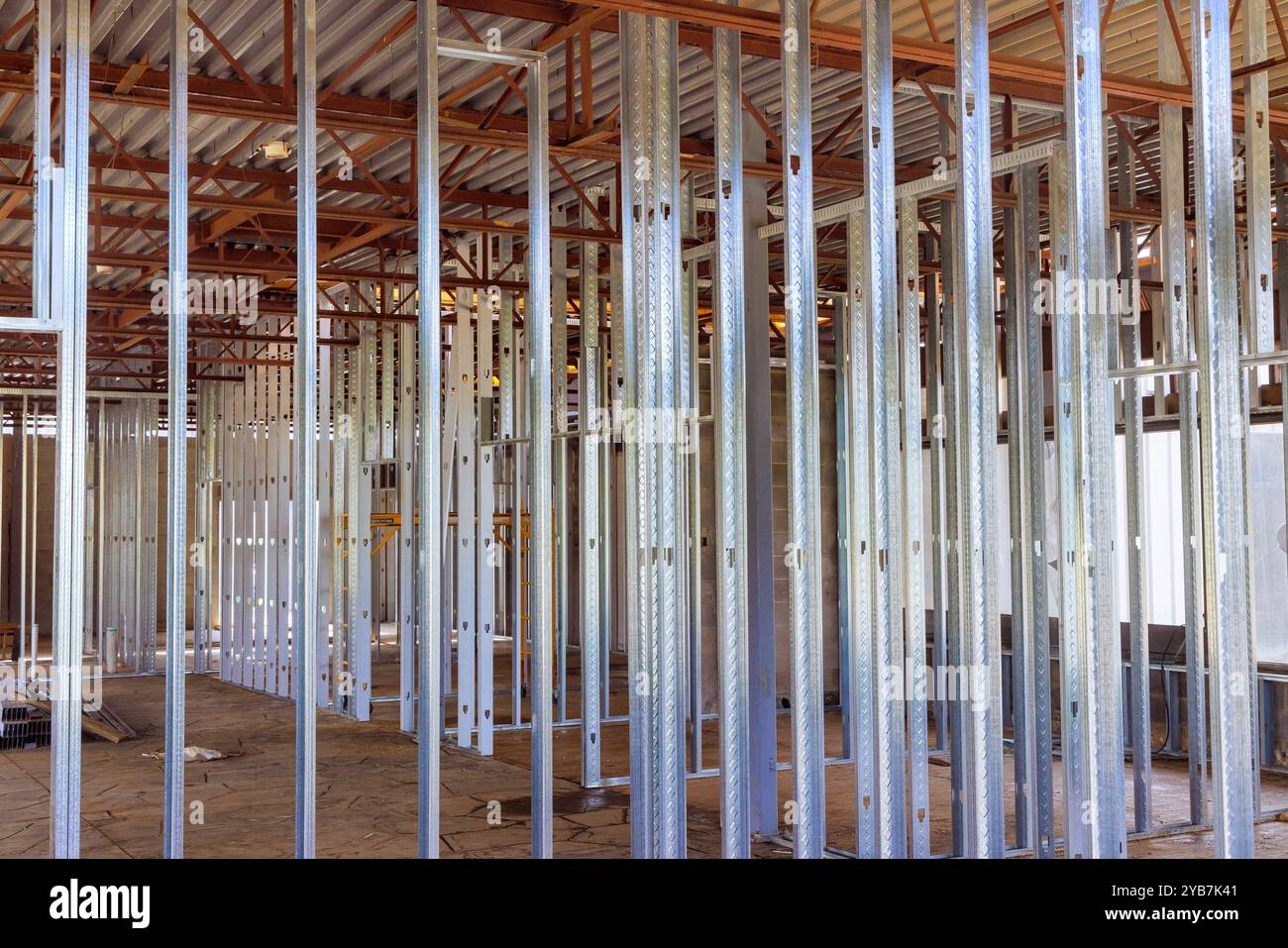 Construction of large commercial building uses steel beams profiles ...