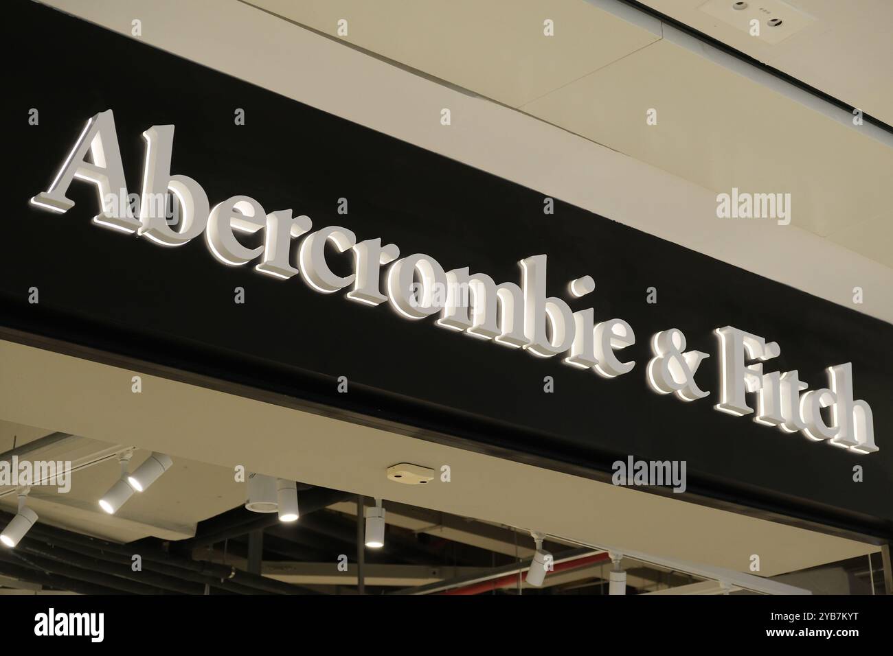 Shanghai,China-August 6th 2023: Abercrombie & Fitch Co. (A&F) store brand logo sign close up ...