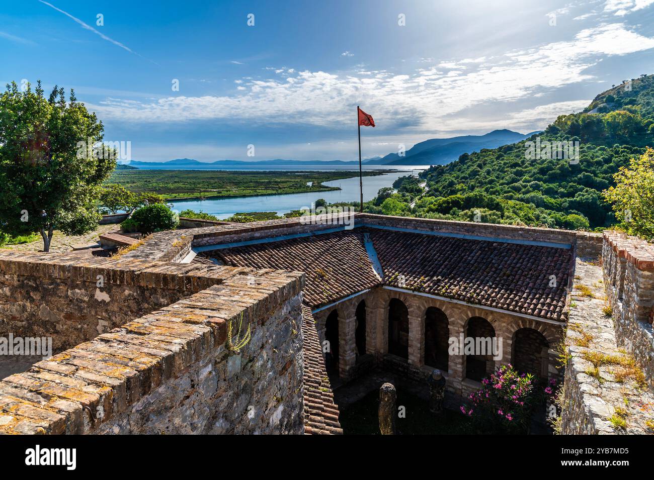 A view over the castle in the ancient ruins at Butrint, Albania in ...