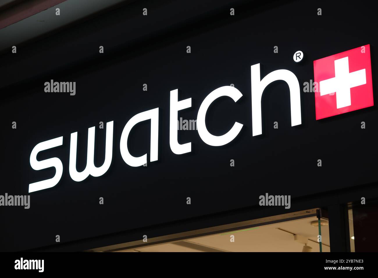 Shanghai,China-Sep. 15th 2023: Swatch company store brand logo sign ...