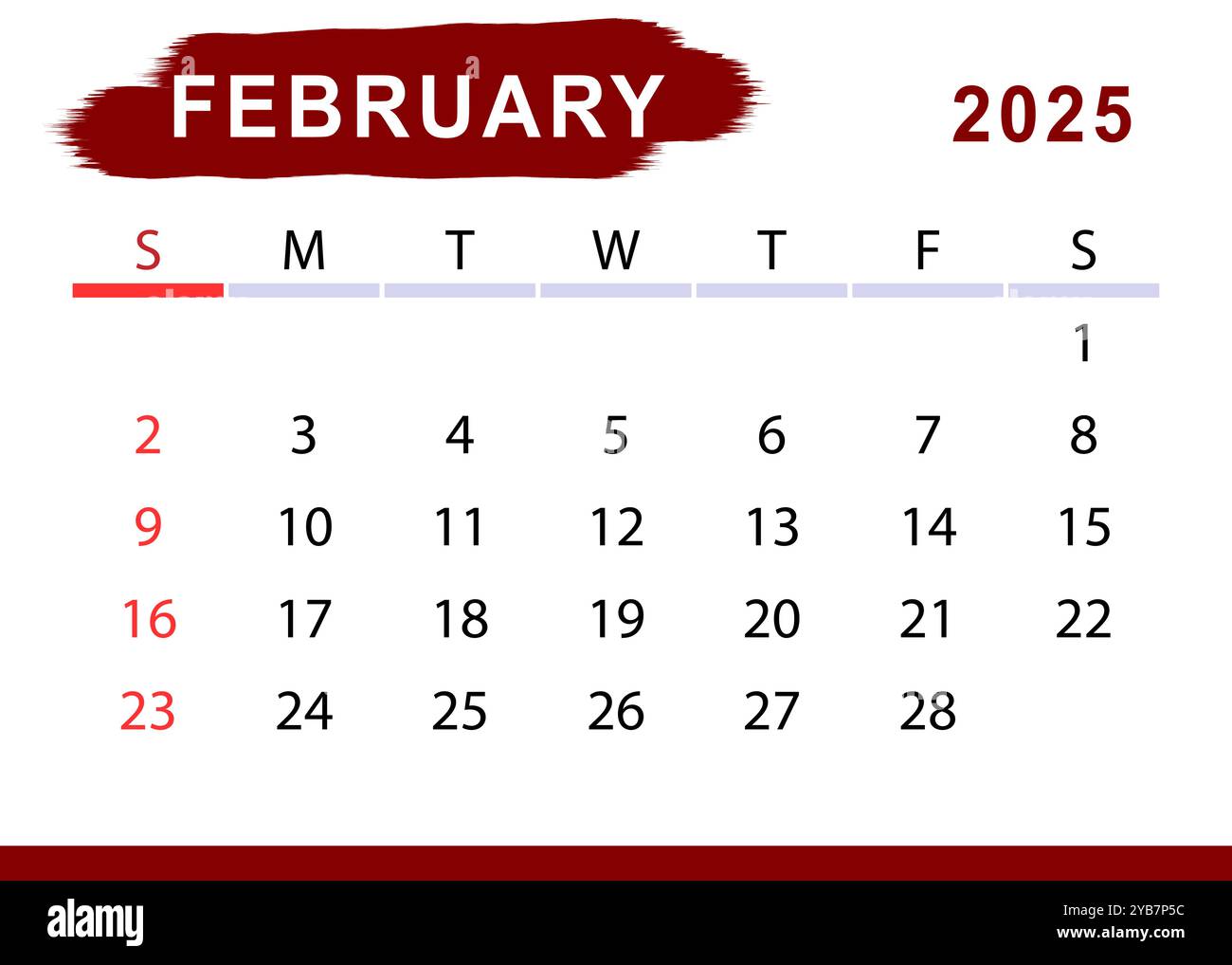 February 2025 simple month calendar. Sunday start. Vector design Stock ...