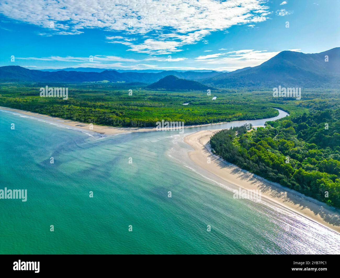 Stunning Aerial View of a Tropical Beach and River Surrounded by Lush ...