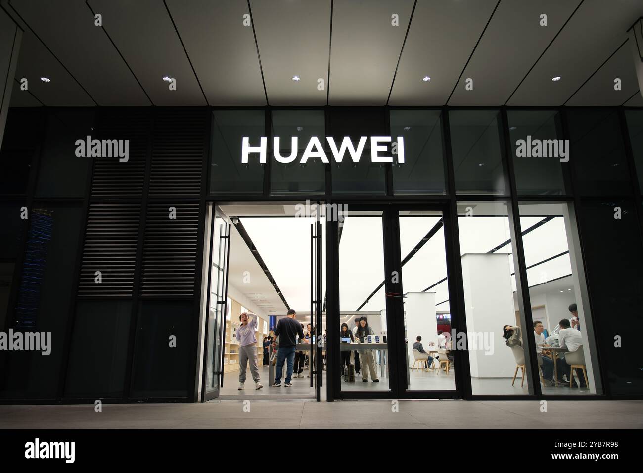 Wuhan,China-May 2nd 2024: Facade of HUAWEI retail store with customers ...