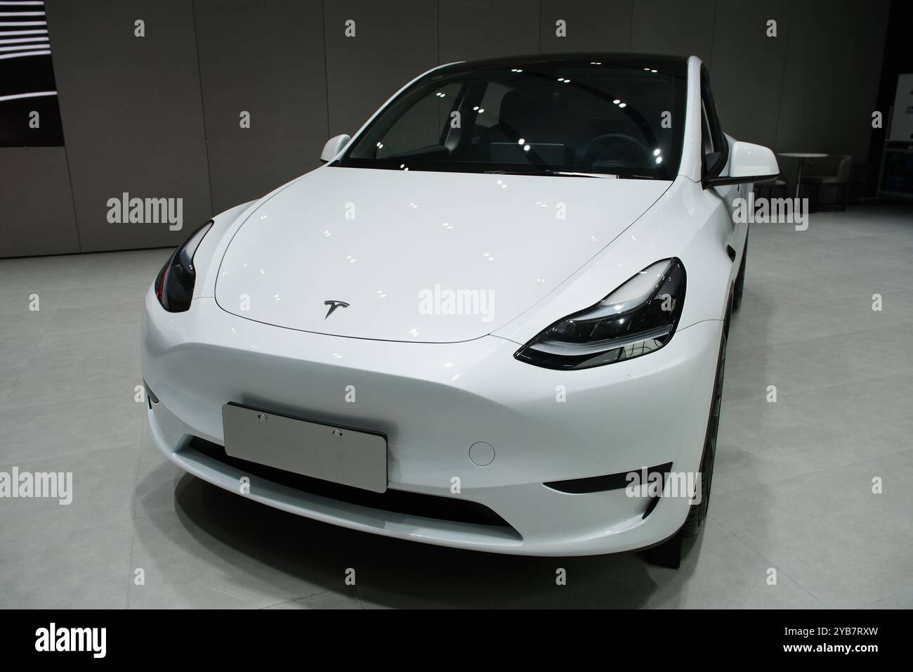 Wuhan,China-May 2nd 2024: Tesla Model Y electric SUV car in store Stock ...