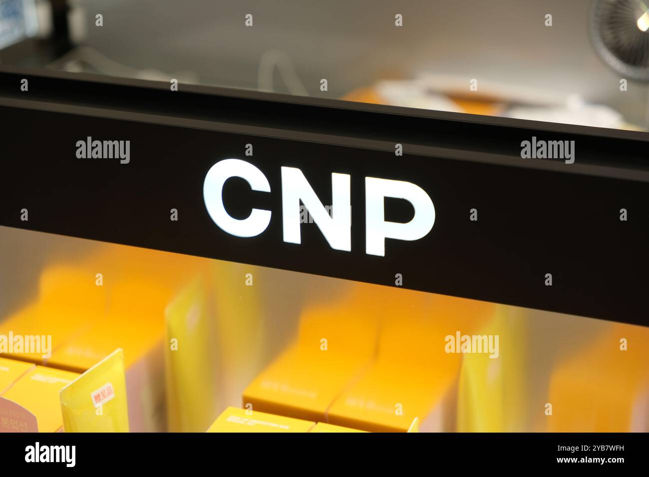 Jeju, South Korea-May 24th 2024: CNP Laboratory company store brand logo sign. Korean skincare ...