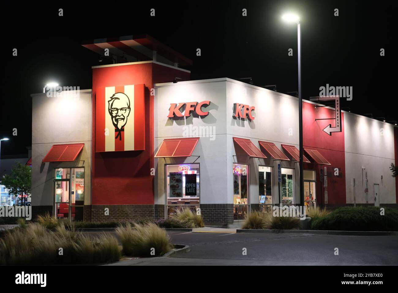 Merced,California,USA-June 10th 2024: KFC store restaurant at night ...