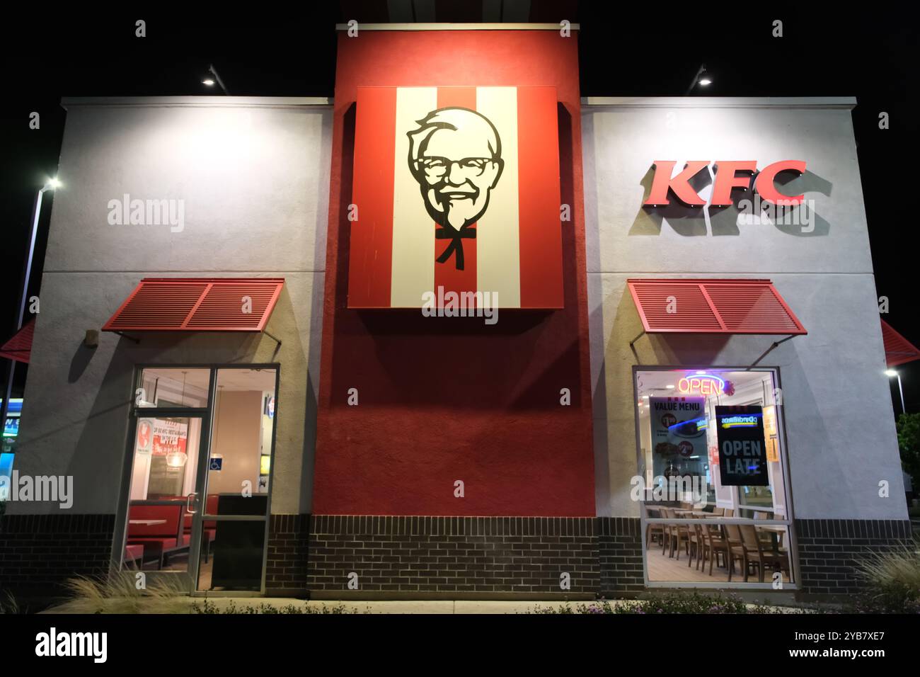 Merced,California,USA-June 10th 2024: KFC restaurant facade at night ...