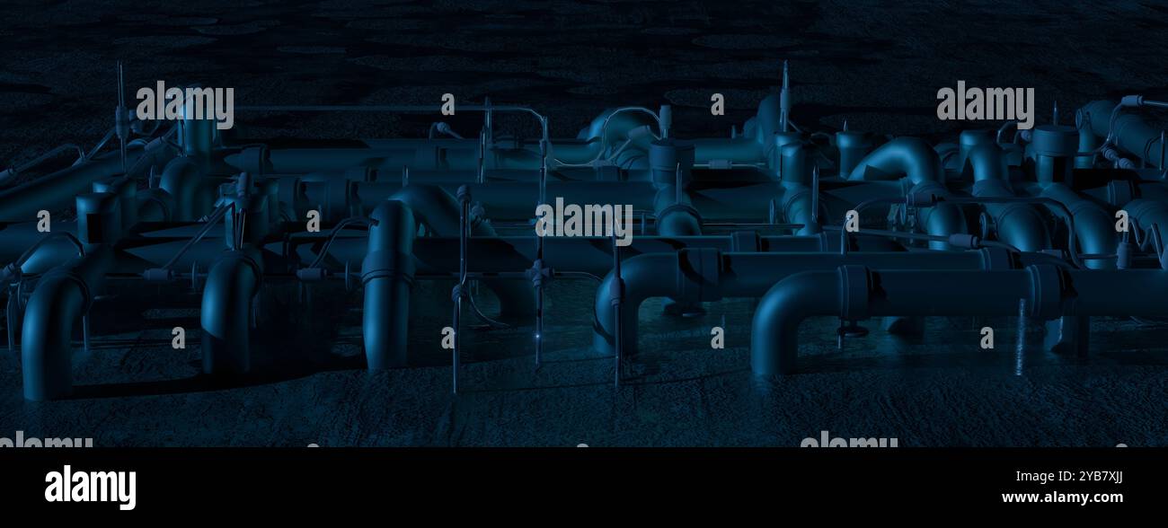 3d render of plumbing system with pipes, fittings and valves Stock ...