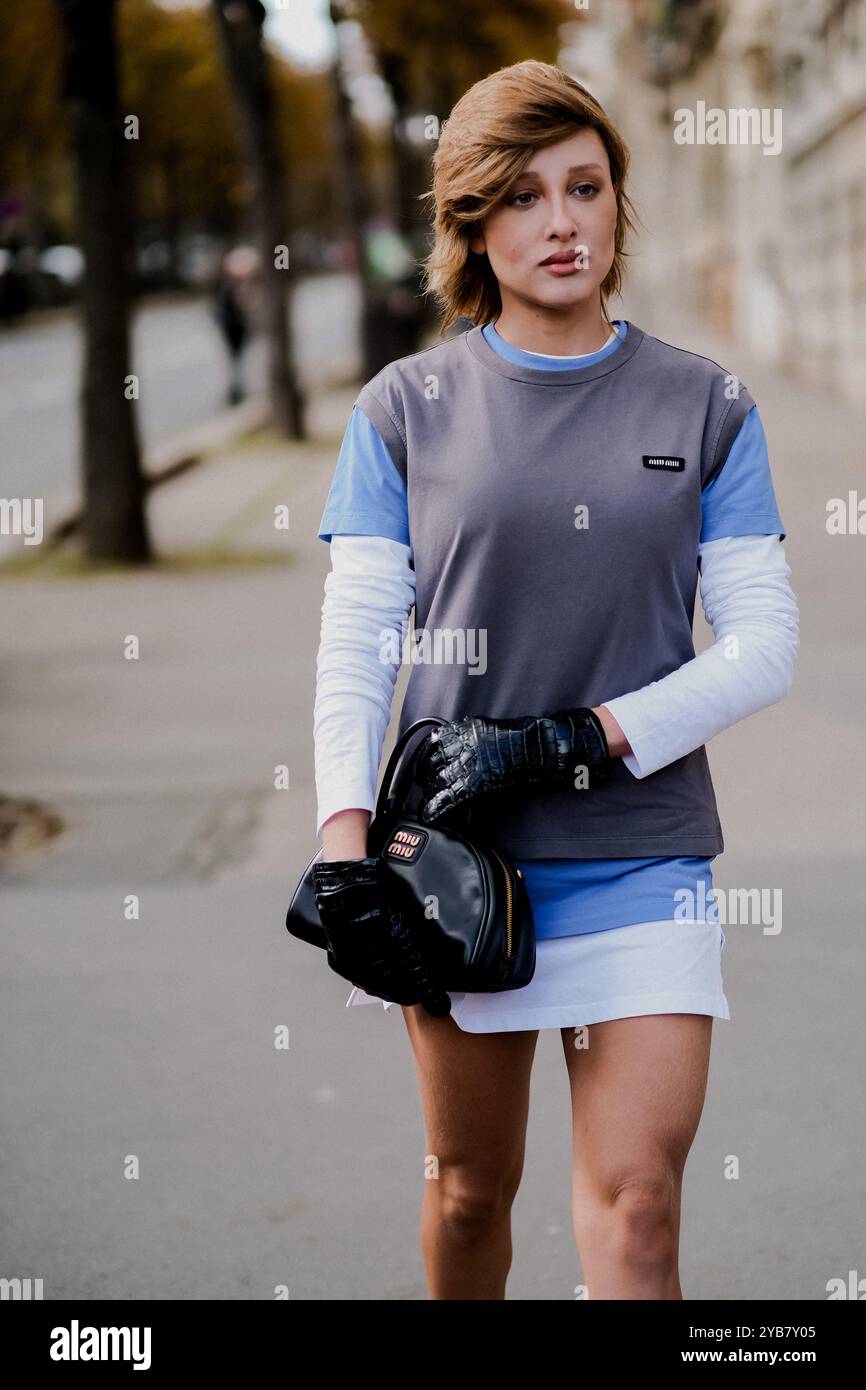 Paris, France. 01st Oct, 2024. Street style, Malu Borges arriving at ...