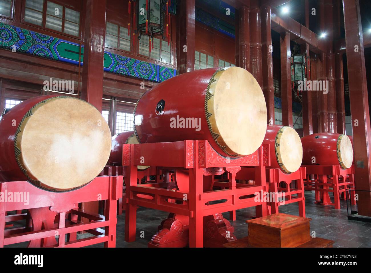 Chinese drums inside Drum Tower in Beijing, China Stock Photo - Alamy