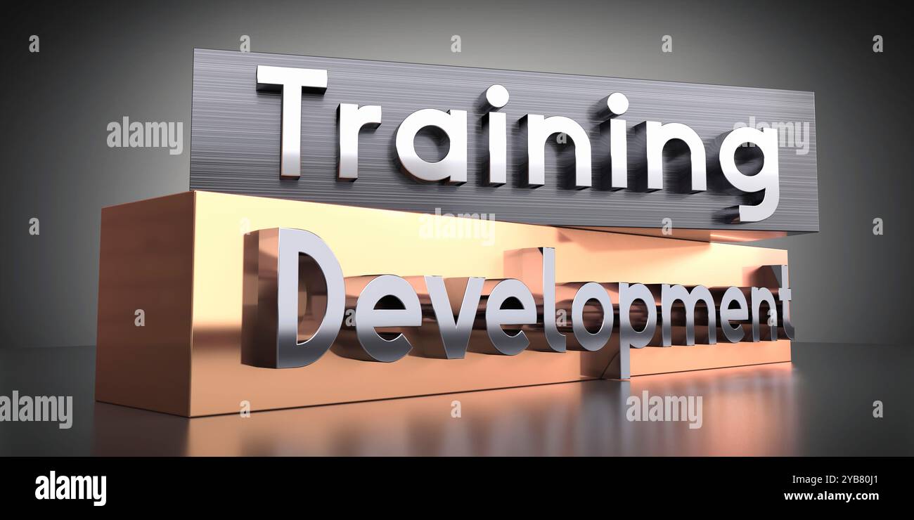 Training, development - words on metal blocks - 3D illustration Stock ...