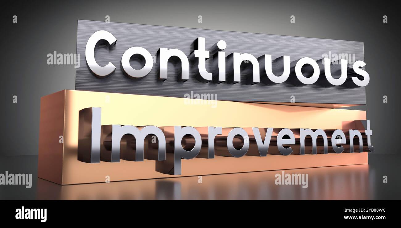 Continuous improvement - words on metal blocks - 3D illustration Stock ...