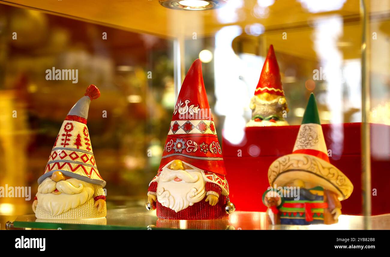 Various Santa Claus, Elves and Angels figures in the store. Decorate ...