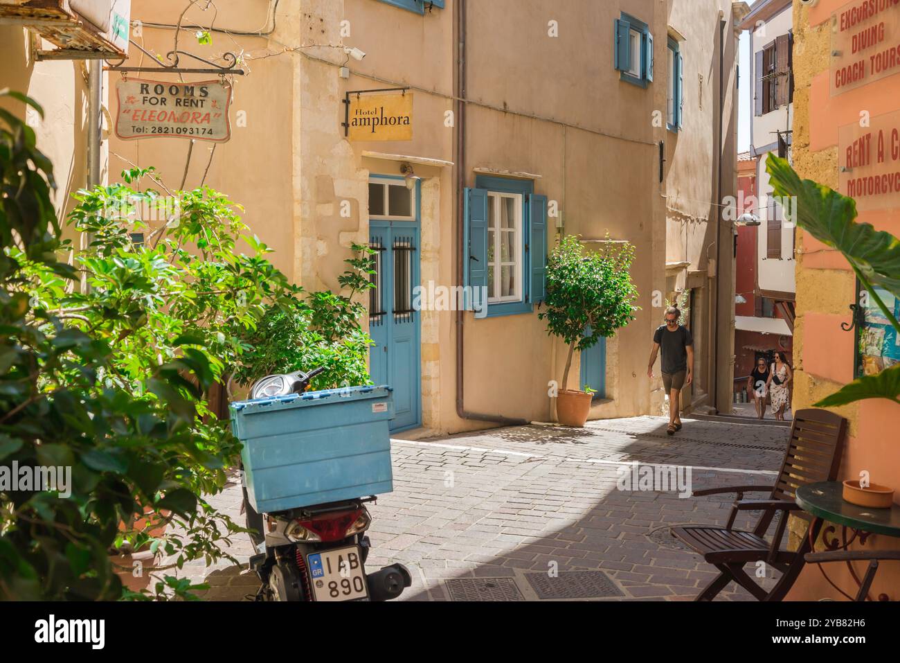 Chania Old Town Crete, view of a quiet street in the scenic Venetian ...