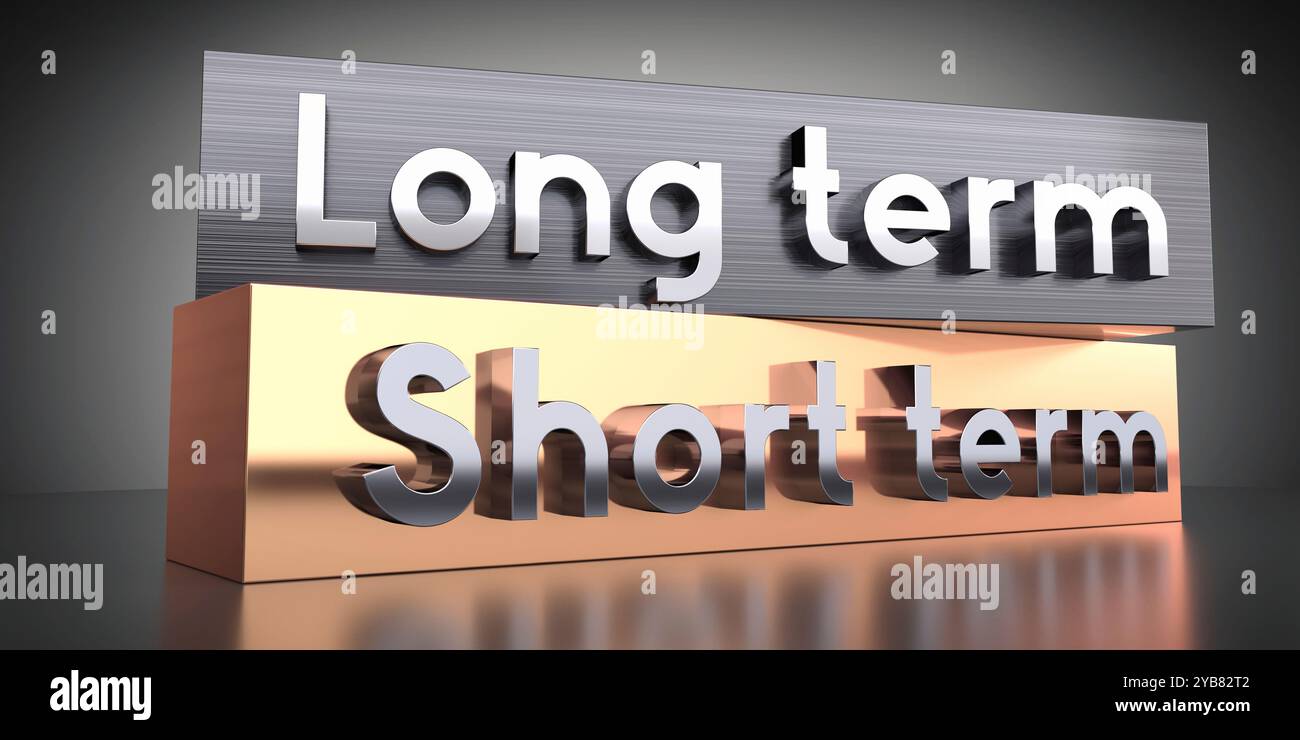 Short term, long term - words on metal blocks - 3D illustration Stock ...