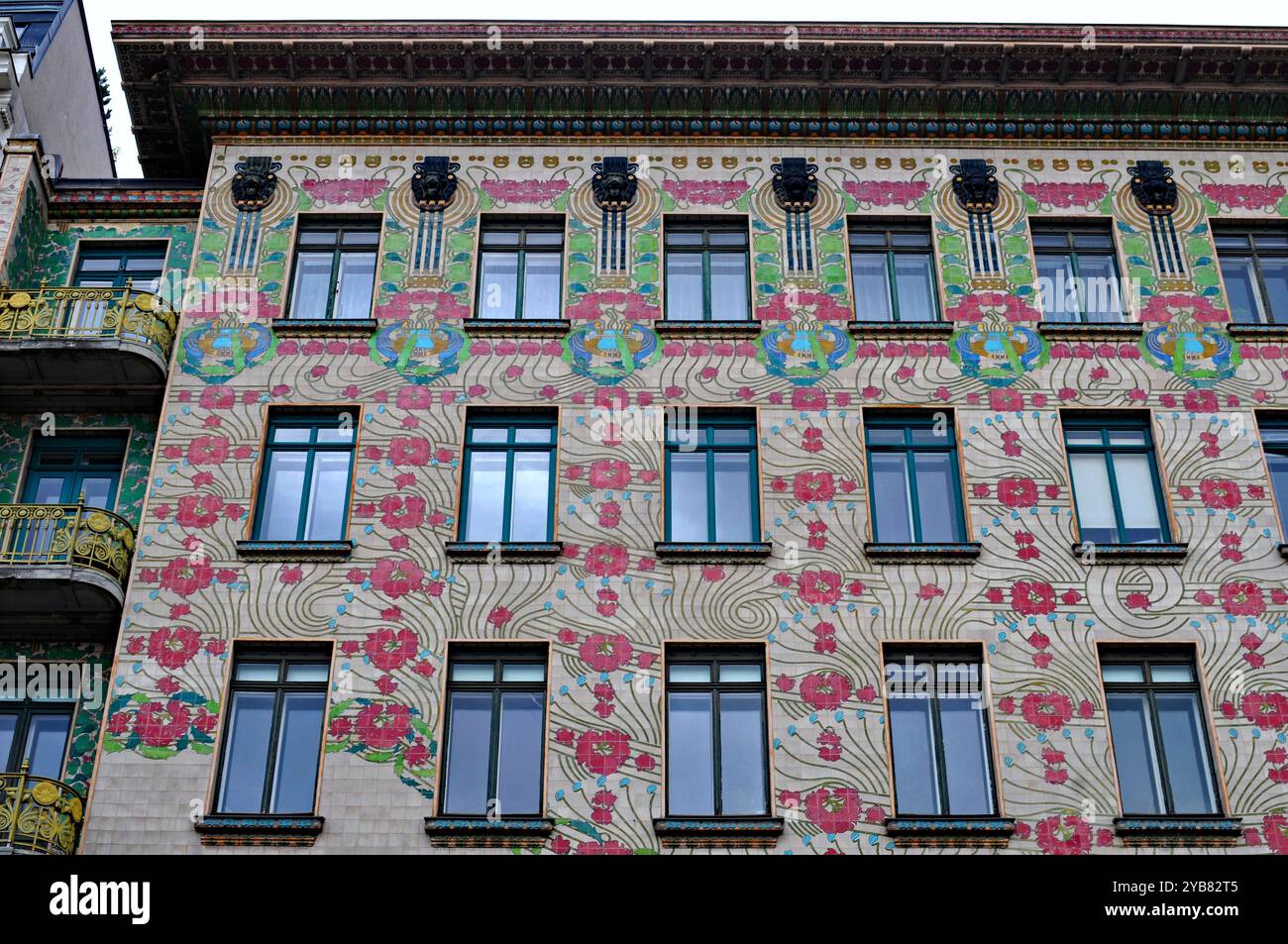 Colourful facade of Vienna's Majolica House (Majolikahaus), an ...