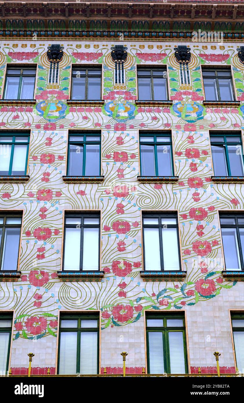 Colourful facade of Vienna's Majolica House (Majolikahaus), an ...
