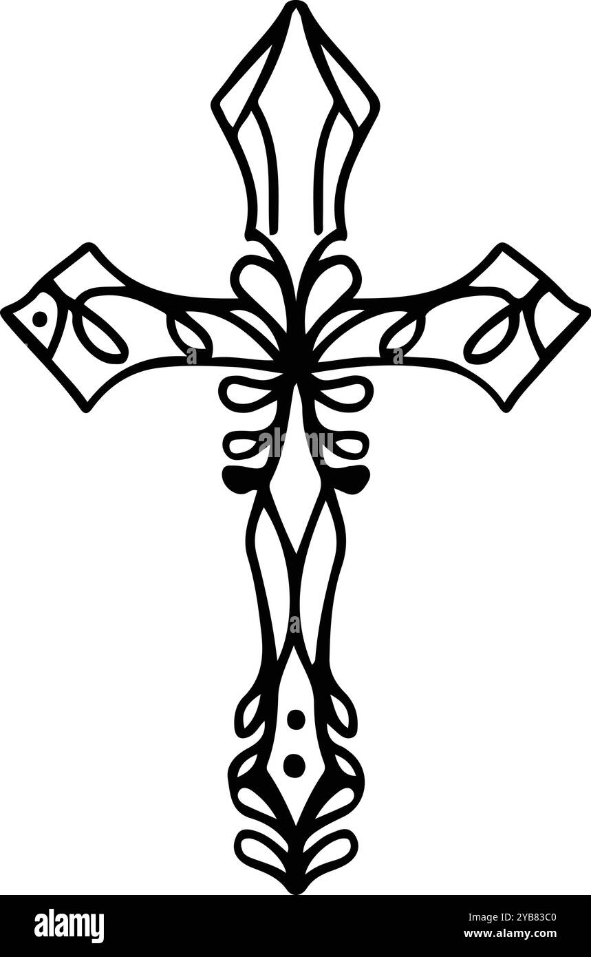 Intricate Ornate Cross Line Art - Perfect for Religious Designs. Sacred ...