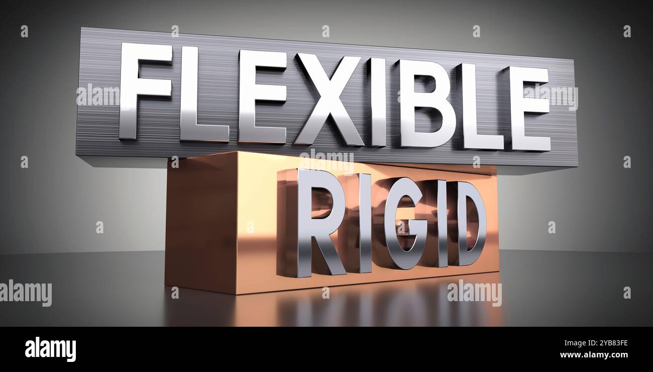 Flexible, rigid - words on metal blocks - 3D illustration Stock Photo ...