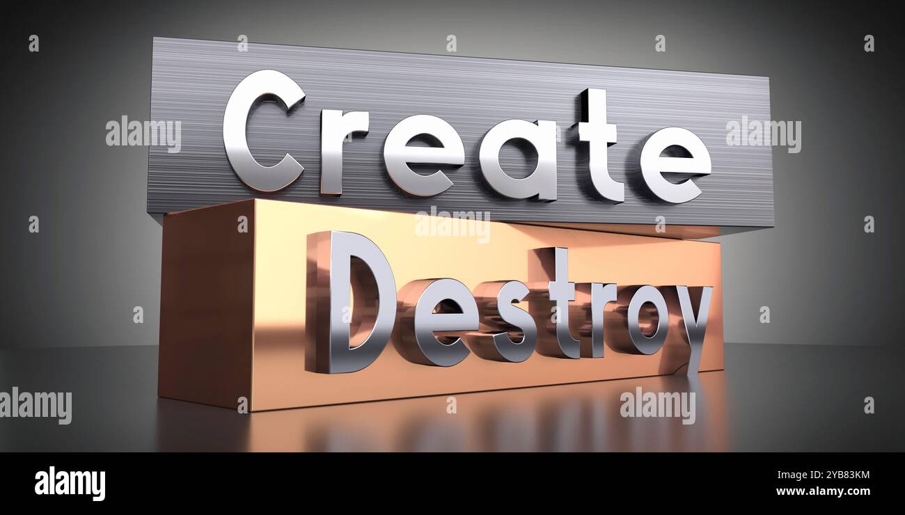 Create, destroy - words on metal blocks - 3D illustration Stock Photo ...