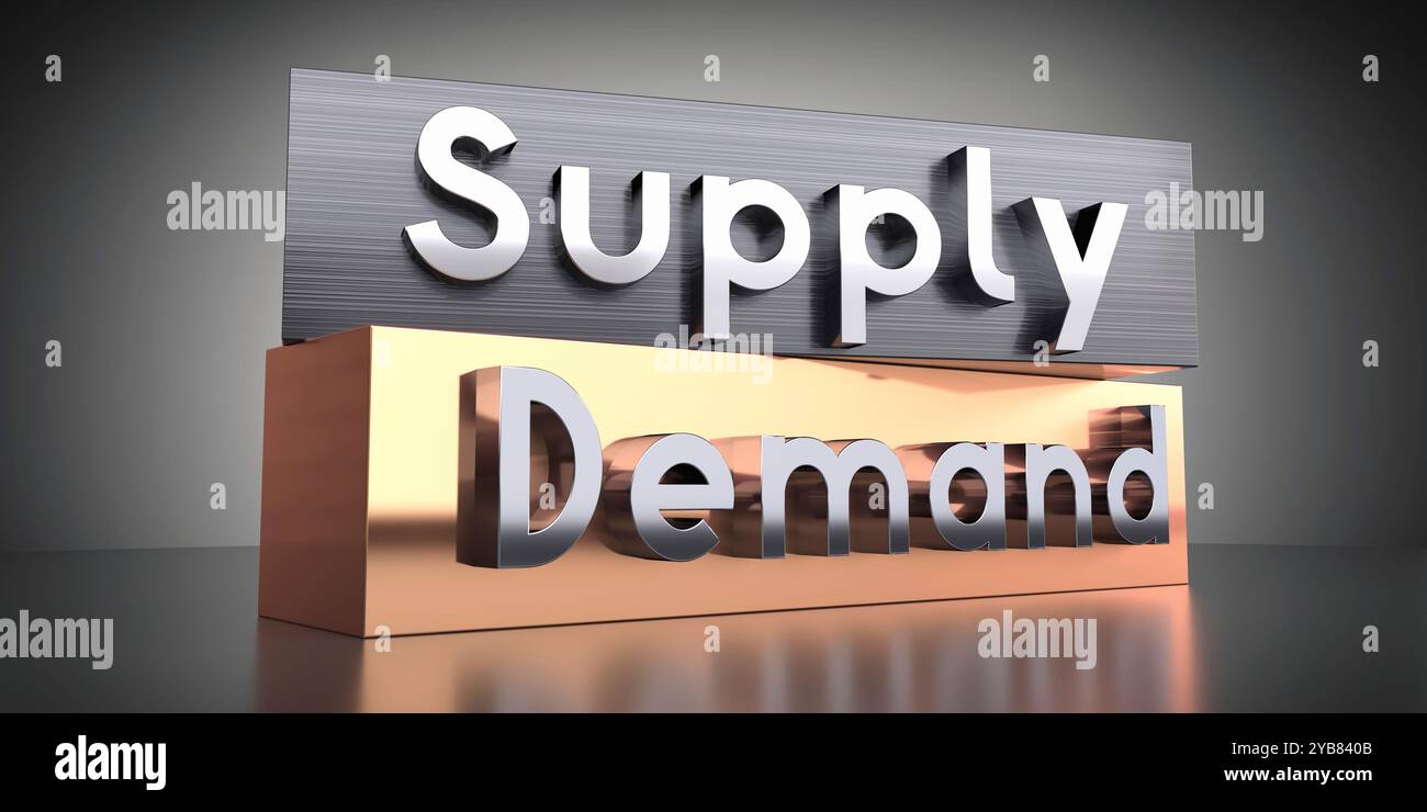 Supply, demand - words on metal blocks - 3D illustration Stock Photo ...