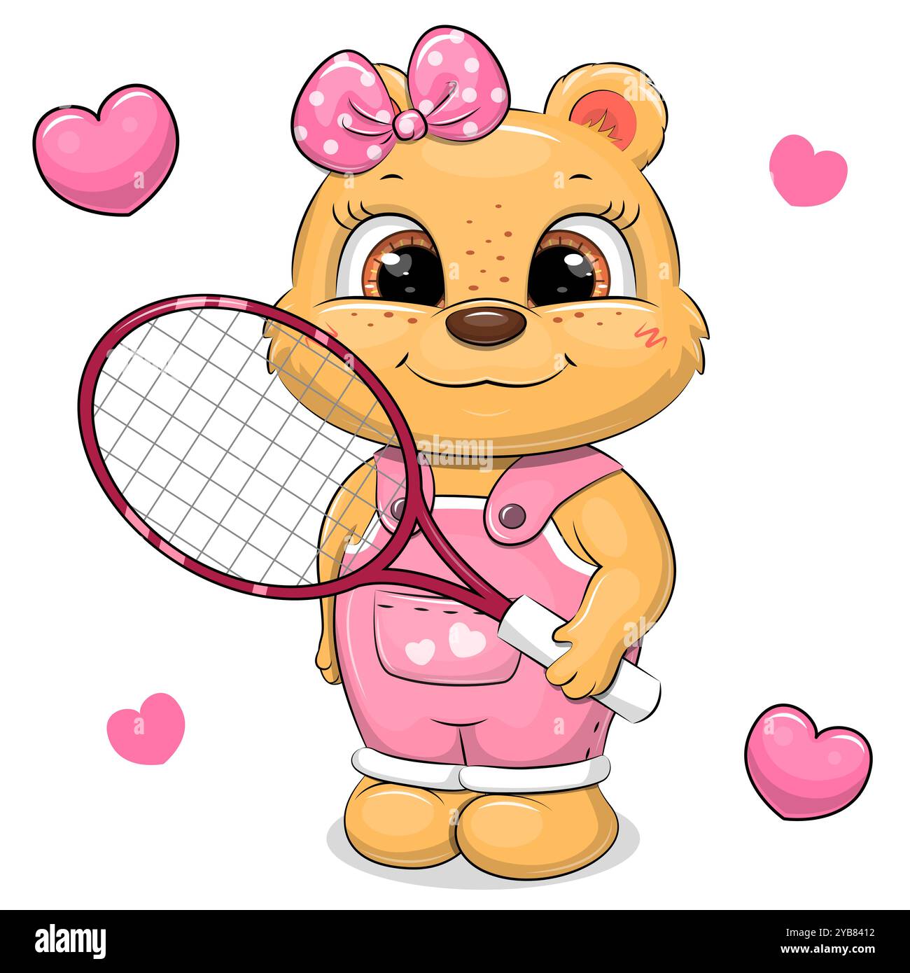 Cute cartoon bear tennis player holding a tennis racket. Sport vector ...