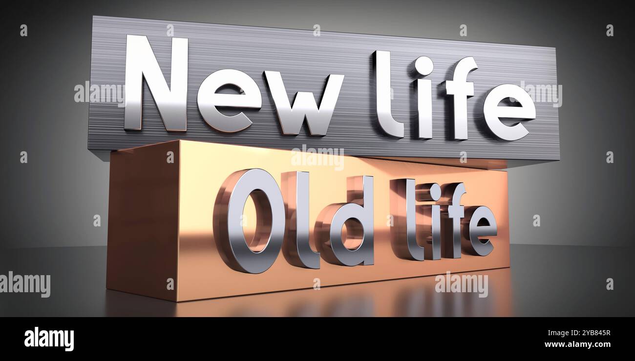 Old life, new life - words on metal blocks - 3D illustration Stock ...