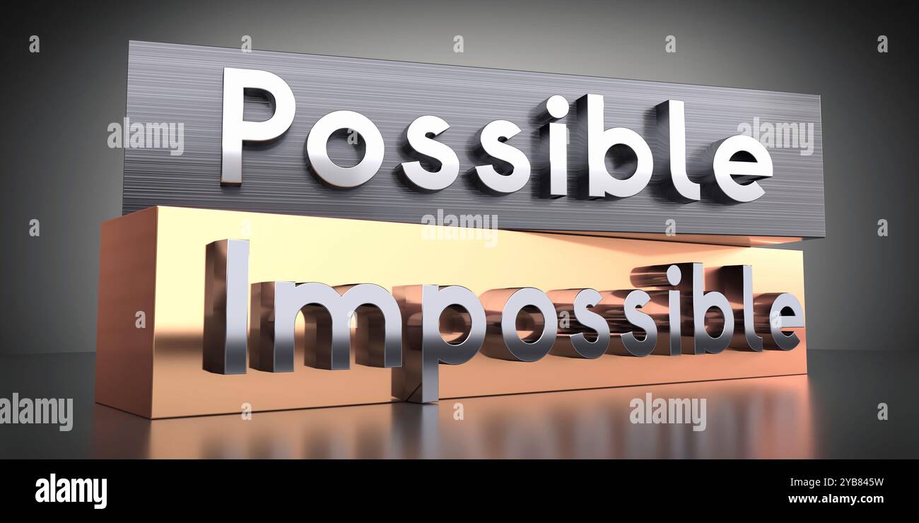 Possible, impossible - words on metal blocks - 3D illustration Stock ...