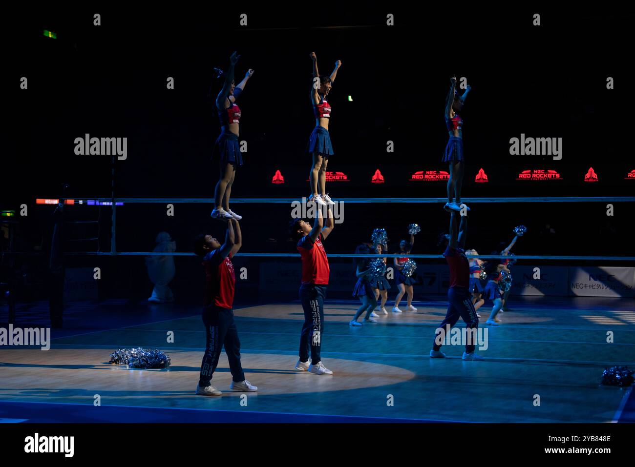 Cheerleaders perform their routine before the opening match of Daido ...