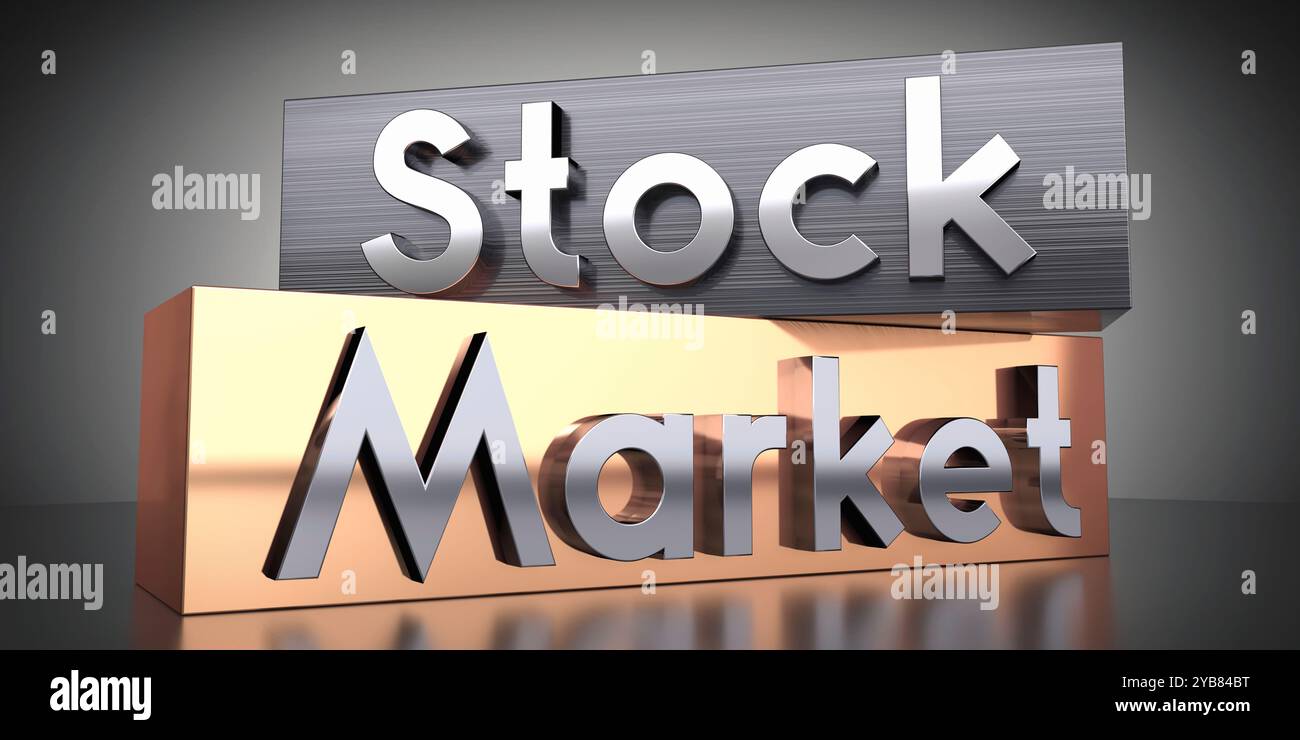 Stock market - words on metal blocks - 3D illustration Stock Photo - Alamy