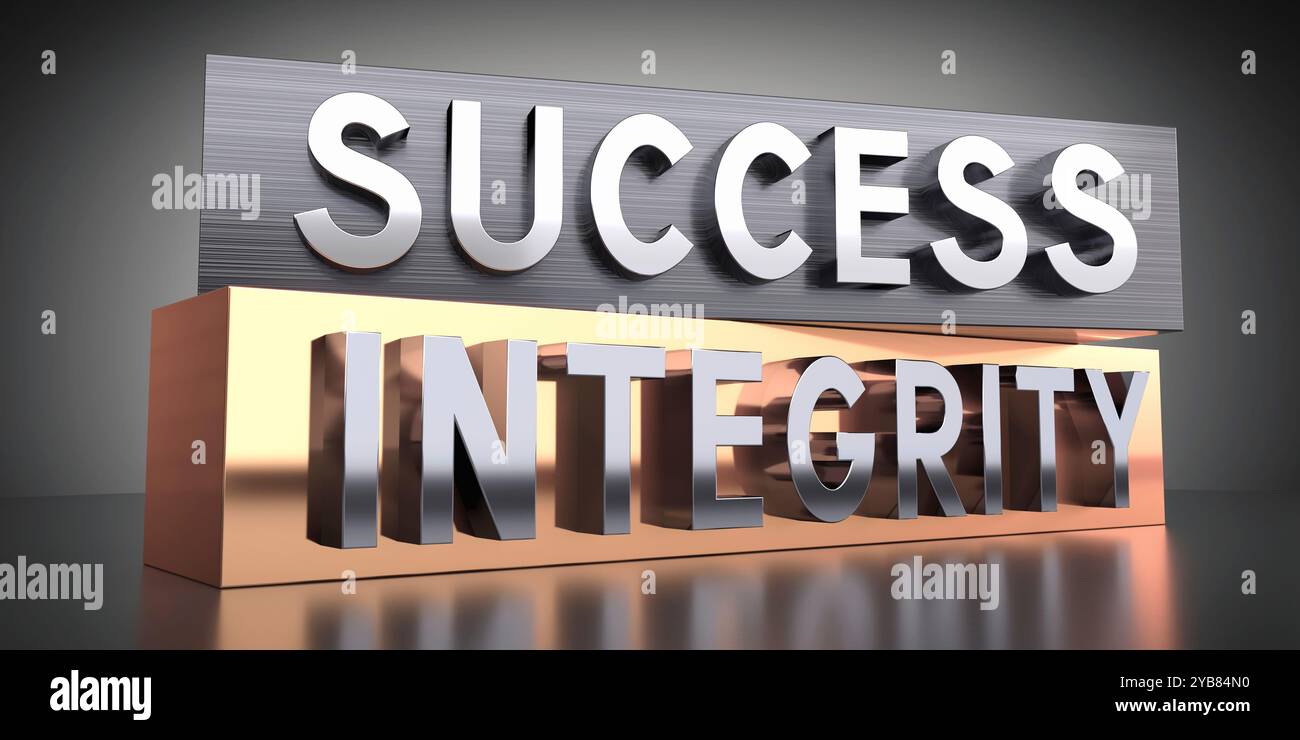 Success, integrity - words on metal blocks - 3D illustration Stock ...