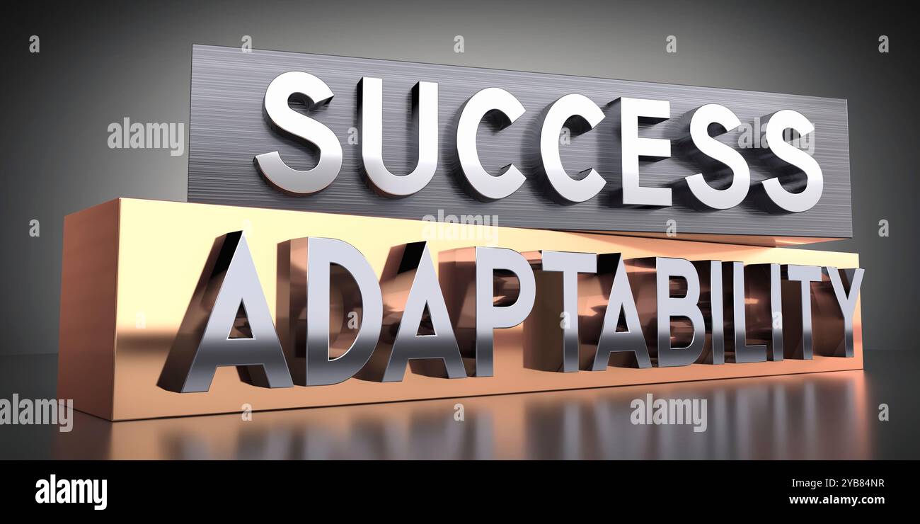 Success, adaptability - words on metal blocks - 3D illustration Stock ...