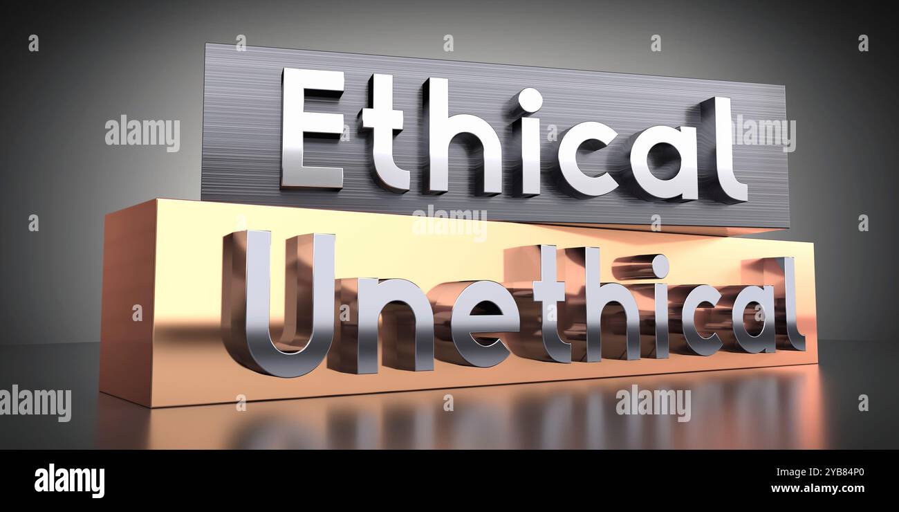 Ethical, unethical - words on metal blocks - 3D illustration Stock ...
