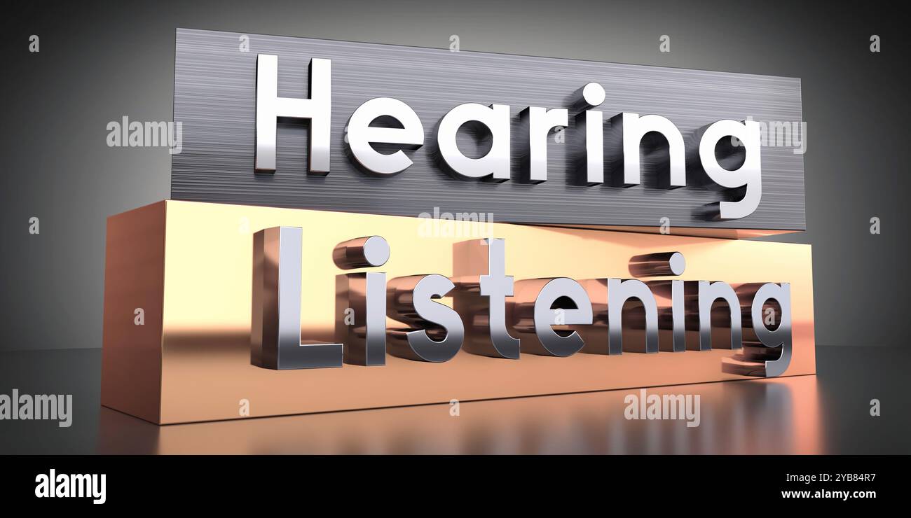 Hearing, listening - words on metal blocks - 3D illustration Stock ...
