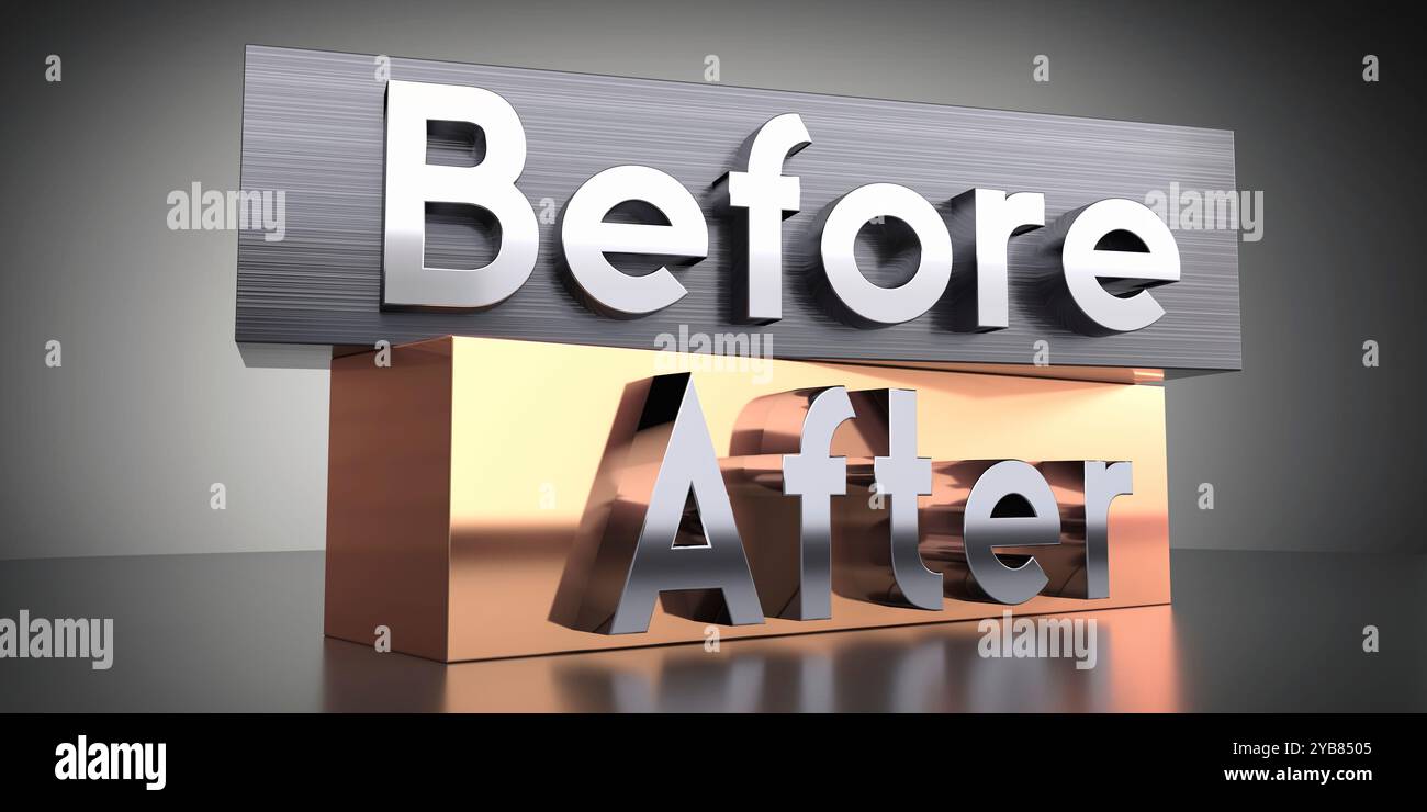 Before, after - words on metal blocks - 3D illustration Stock Photo - Alamy