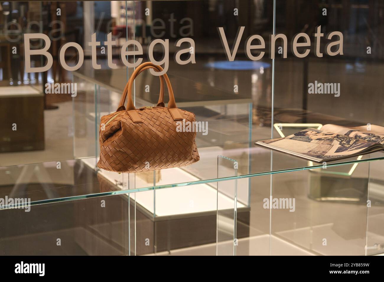 Wuhan,China-Oct.7th 2023:Bottega Veneta store brand logo and bag ...