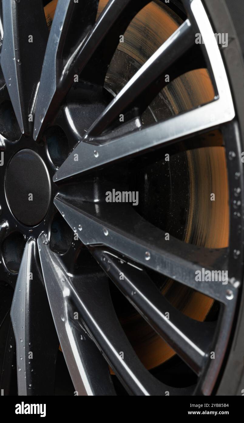 Car metal shiny rim with big break disk with light rust on it Stock ...