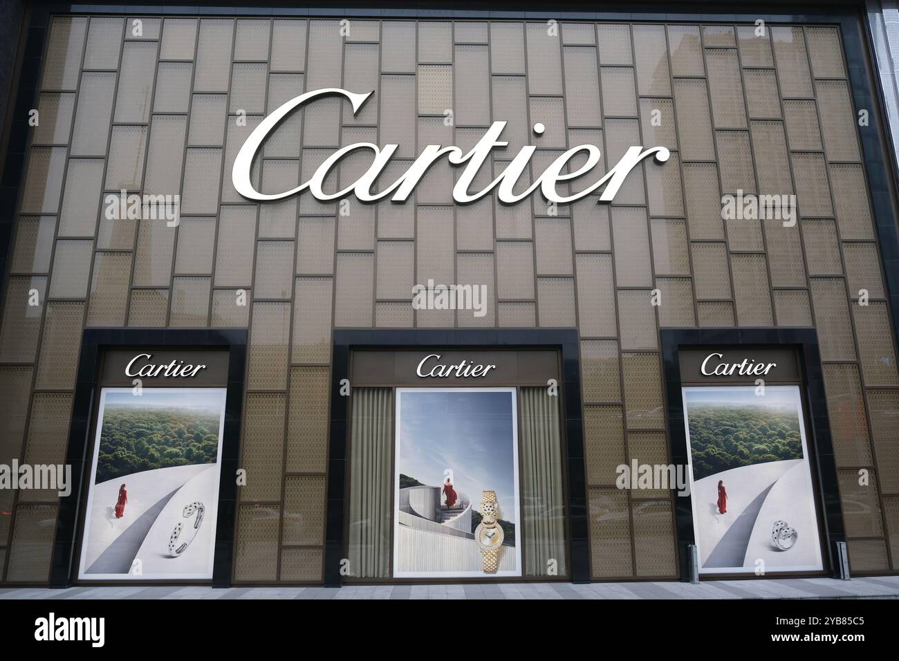 Wuhan,China-Oct.7th 2023:large Cartier retail store with brand logo ...