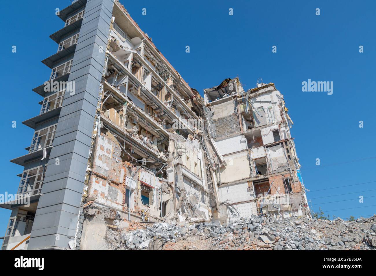 Demolition of a building. The wreckage of a demolished building Stock ...