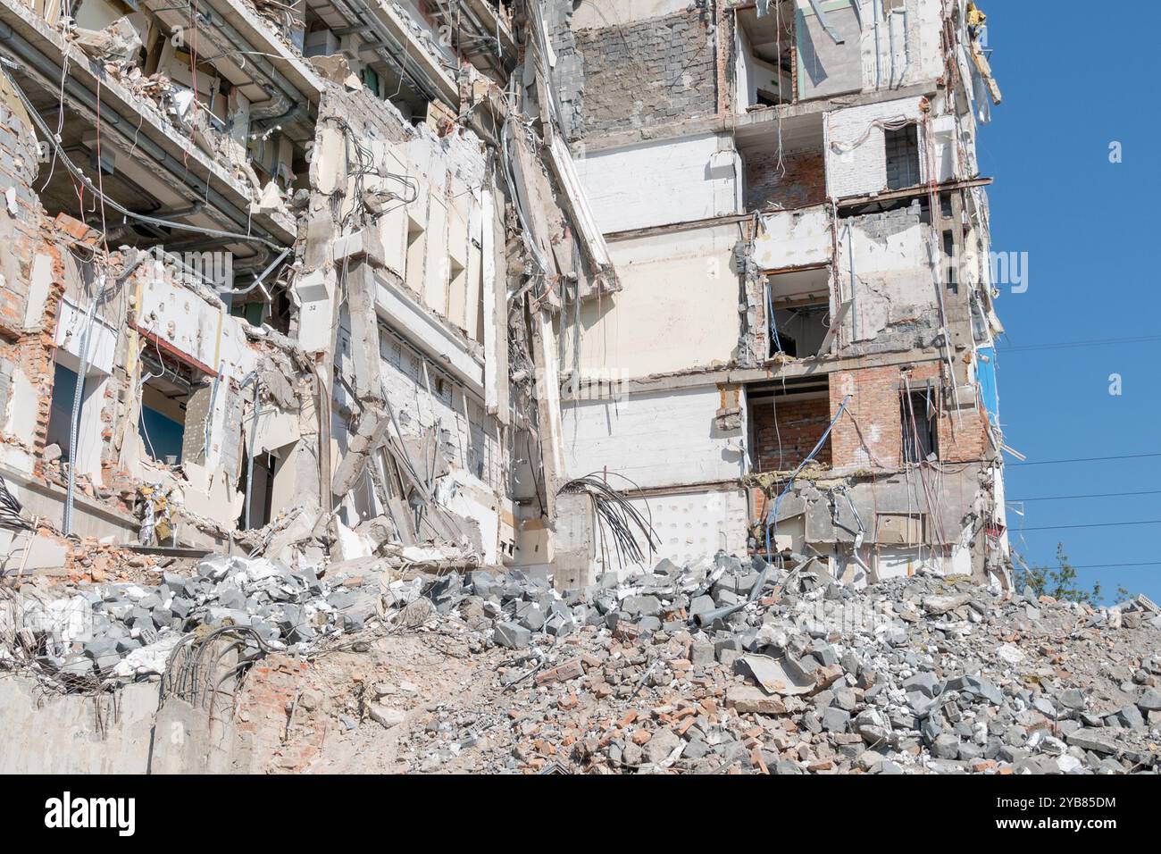 Demolition of a building. The wreckage of a demolished building Stock ...