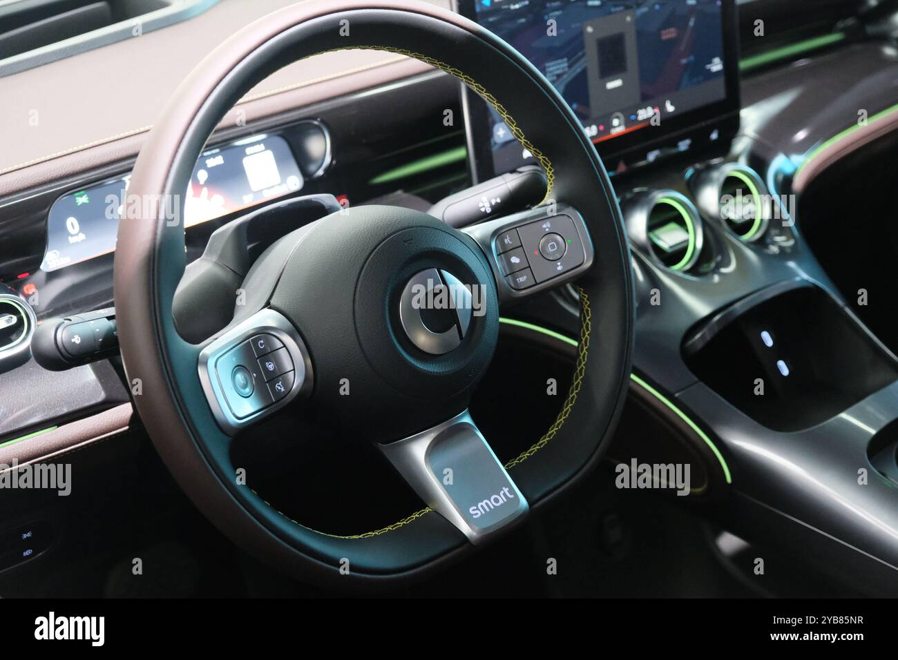Wuhan,China-Oct.5th 2023: inside Smart electric car. Brand logo on ...
